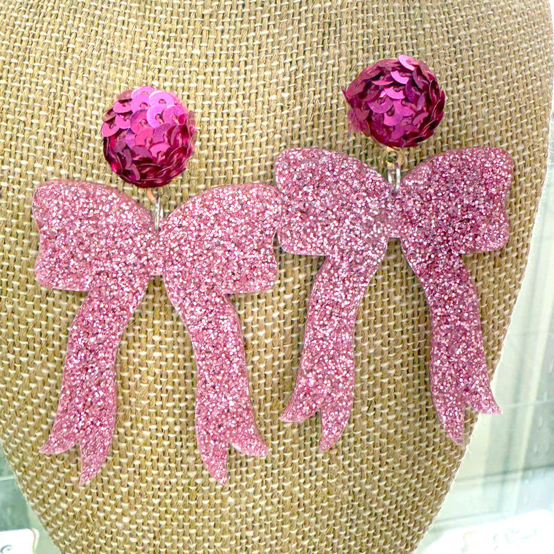 Glitter Pink Bow • Acrylic – Tonya's Treasures Inc.